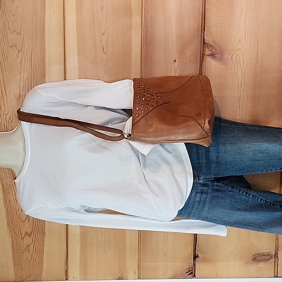 Born | Bags | Born Brown Leather Crossbodyshoulder Bag With Gold Stud ...